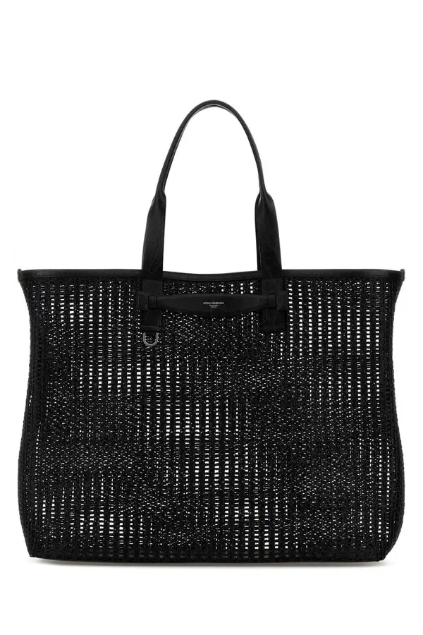 Dolce & Gabbana Mesh Tote Bag With Silver Metal Finishing - Black
