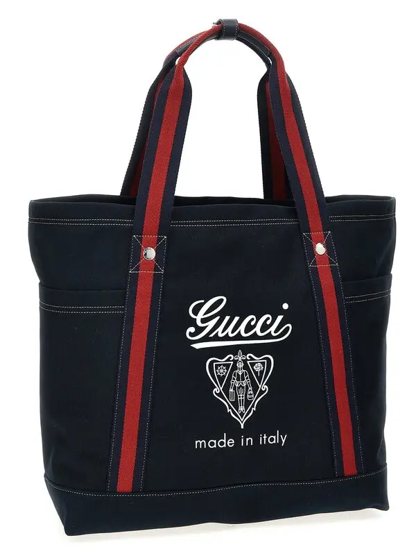 Gucci Large Shopping Bag With Coat Of Arms Print - Blue