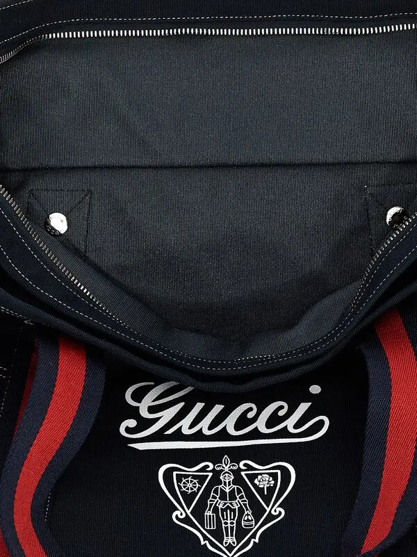 Gucci Large Shopping Bag With Coat Of Arms Print - Blue