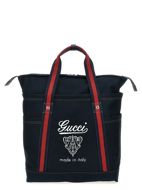 Gucci Large Shopping Bag With Coat Of Arms Print - Blue