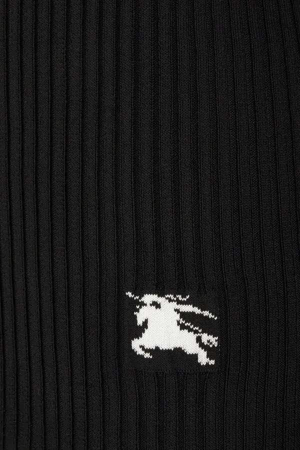Burberry Ribbed Turtleneck Top With Houndstooth Scarf Detail