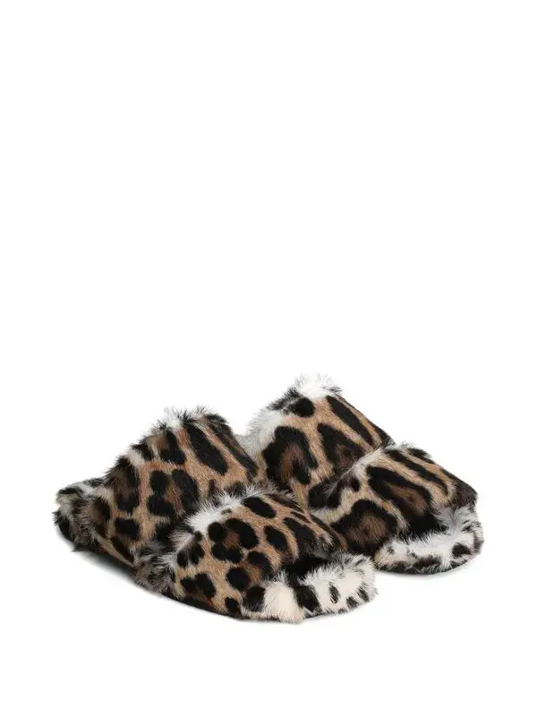 Dolce & Gabbana Leopard Print Fur Trimmed Slip-on Slippers