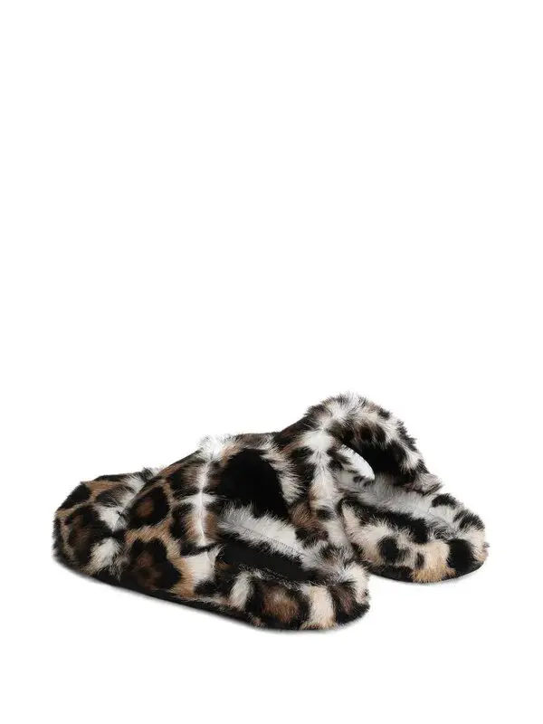 Dolce & Gabbana Leopard Print Fur Trimmed Slip-on Slippers - Multicolor