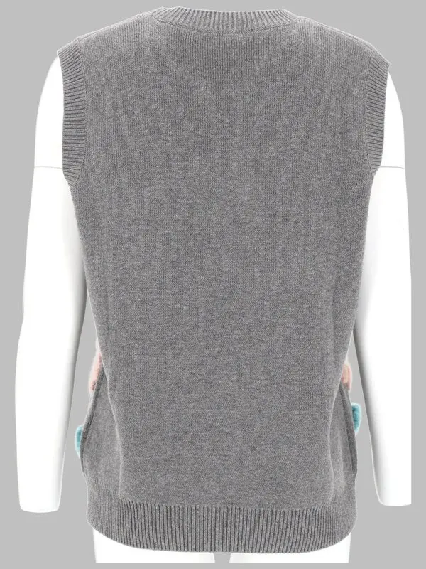 GANNI Floral Appliqué Knit Vest - Gray