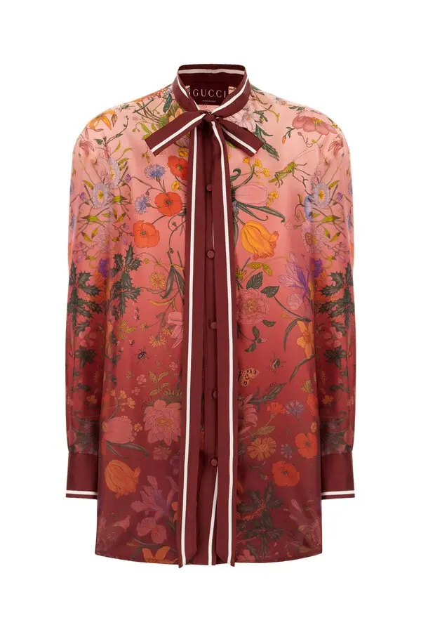 Gucci Printed Silk Blouse With Bow Detail