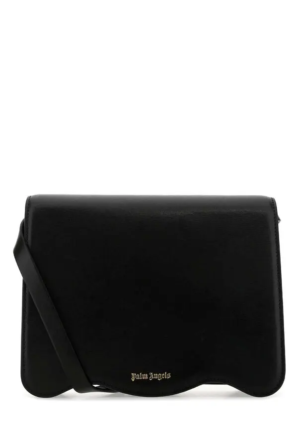 Palm Angels Leather Palm Beach Crossbody Bag With Golden Metal Finishing - Black
