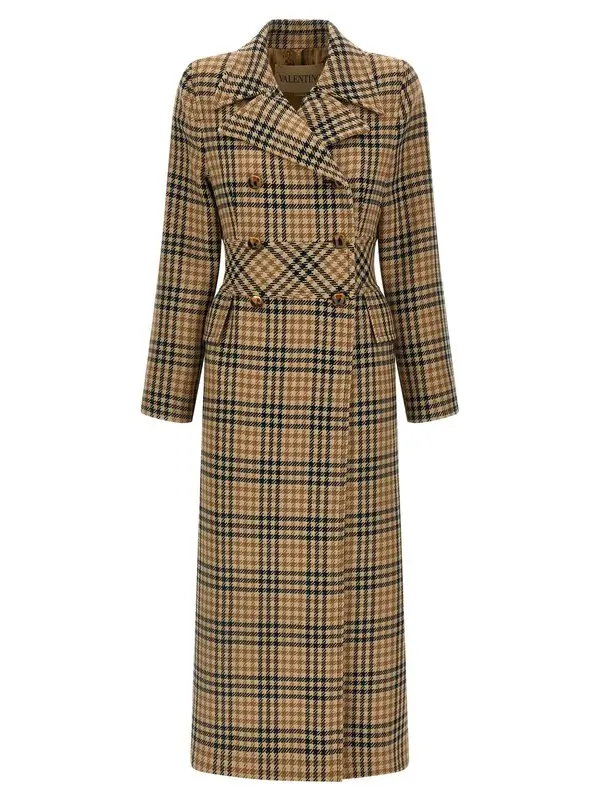 Valentino Garavani Houndstooth Wool Coat - Brown