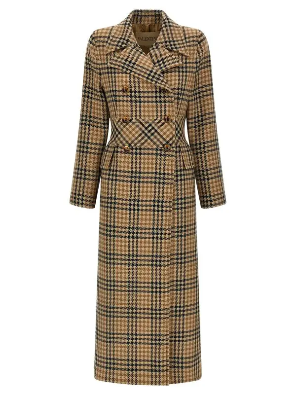 Valentino Garavani Houndstooth Wool Coat - Brown