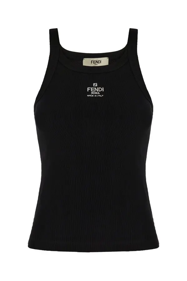 Fendi Ribbed Tank Top With Logo Detail - Multicolor