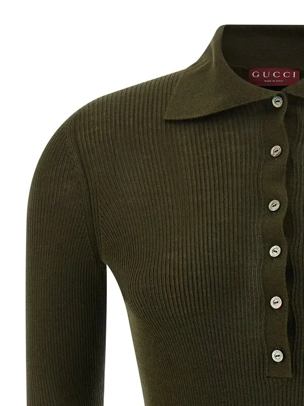 Gucci Nastro Web Ribbed Silk And Cashmere Polo Shirt