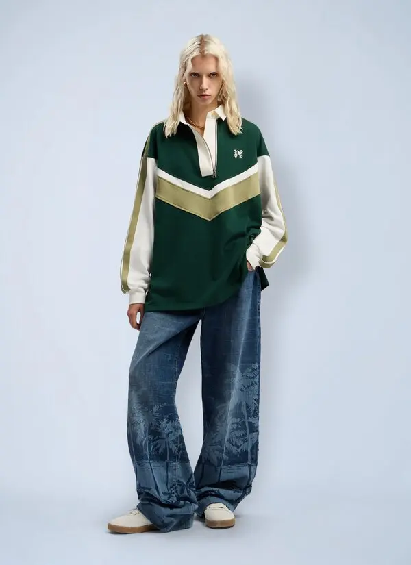 Palm Angels Loose Denim Pants With Palm Tree Motif