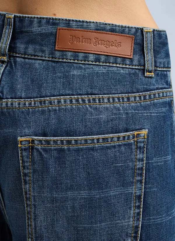 Palm Angels Loose Denim Pants With Palm Tree Motif