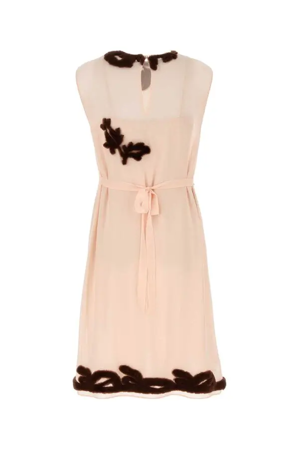 Prada Light Georgette Dress With Floral Applique
