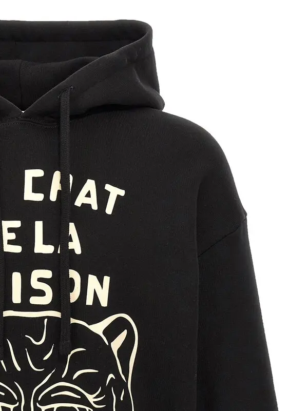 Valentino Garavani Cotton Hoodie With 'le Chat De La Maison' Print - Black