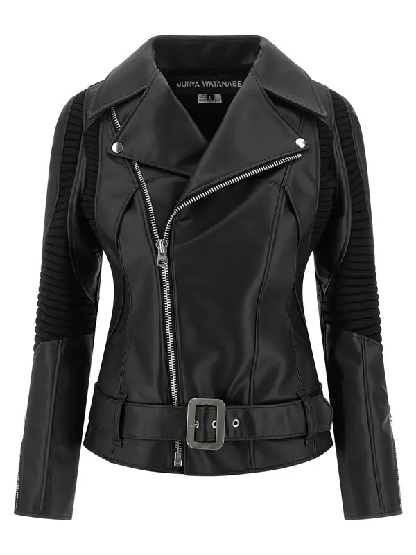 Junya Watanabe Leather-effect Jacket With Knit Inserts