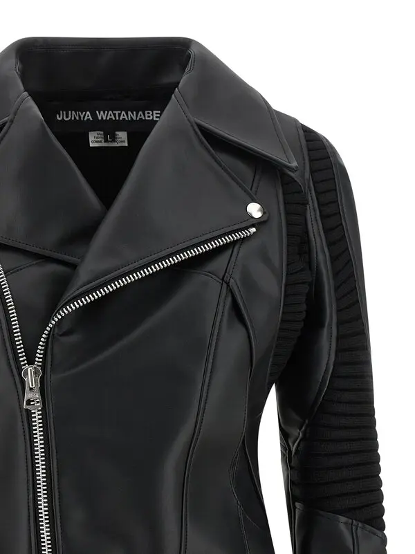 Junya Watanabe Leather-effect Jacket With Knit Inserts