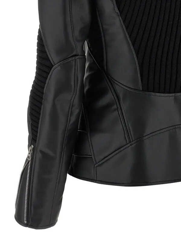 Junya Watanabe Leather-effect Jacket With Knit Inserts