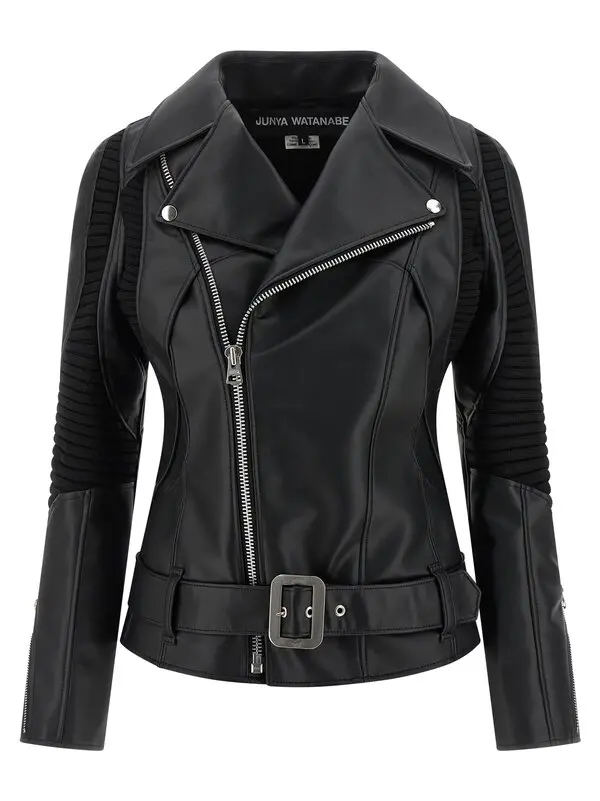 Junya Watanabe Leather-effect Jacket With Knit Inserts - Black