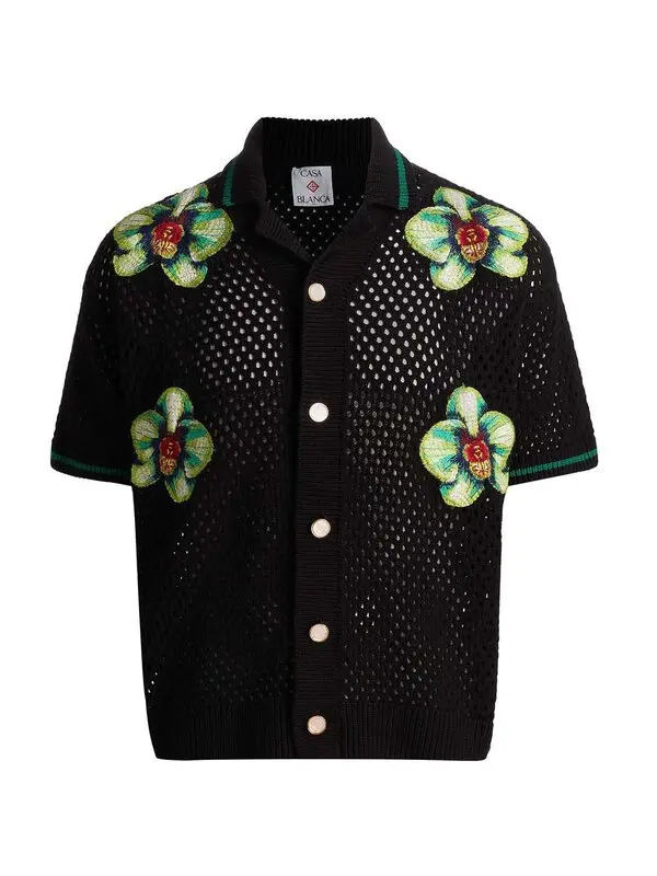 Casablanca Glitch Orchid Embroidered Crochet T-shirt