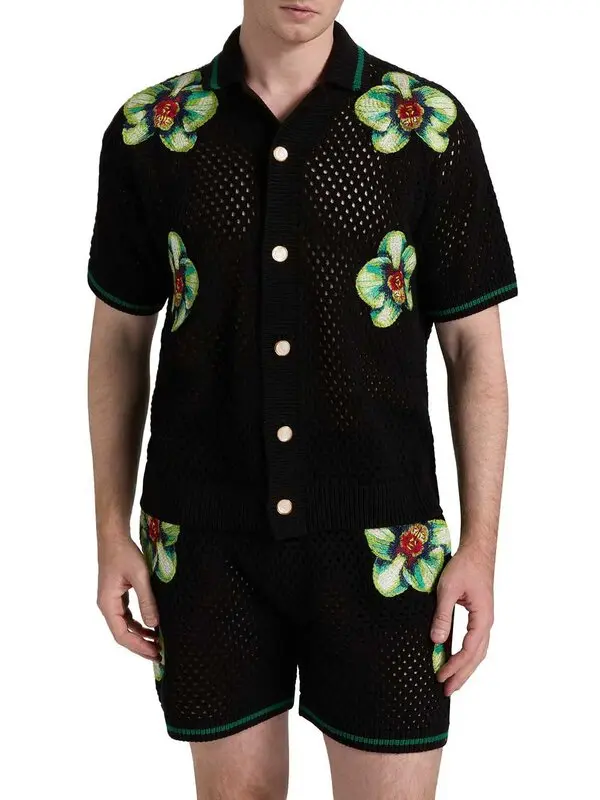 Casablanca Glitch Orchid Embroidered Crochet T-shirt