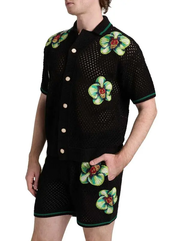 Casablanca Glitch Orchid Embroidered Crochet T-shirt