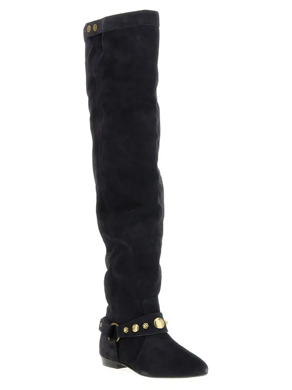 Isabel Marant Étoile Selize Suede Over-the-knee Boots With Metal Details - Black