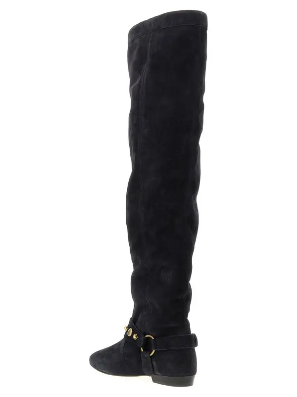 Isabel Marant Étoile Selize Suede Over-the-knee Boots With Metal Details - Black