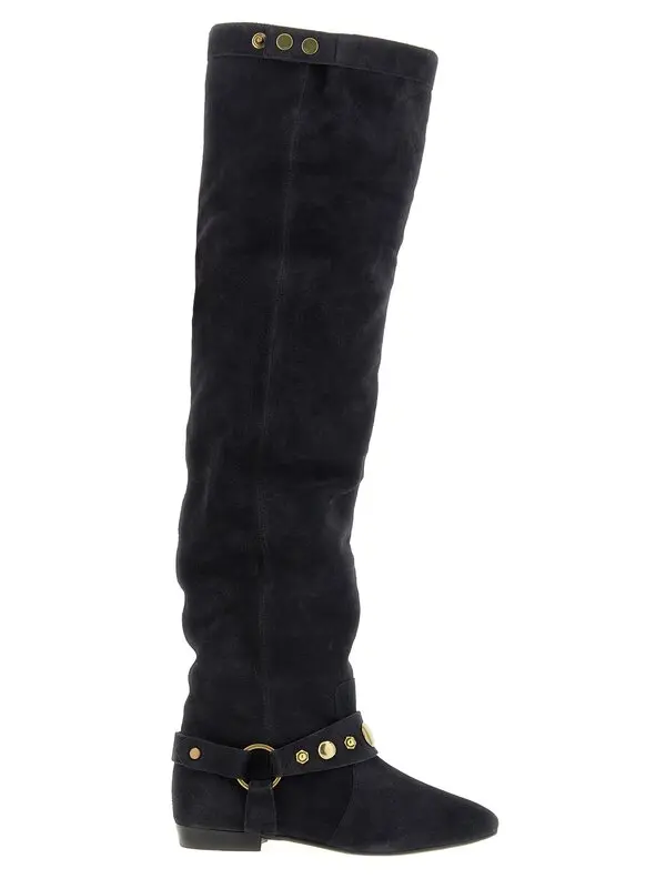 Isabel Marant Étoile Selize Suede Over-the-knee Boots With Metal Details - Black