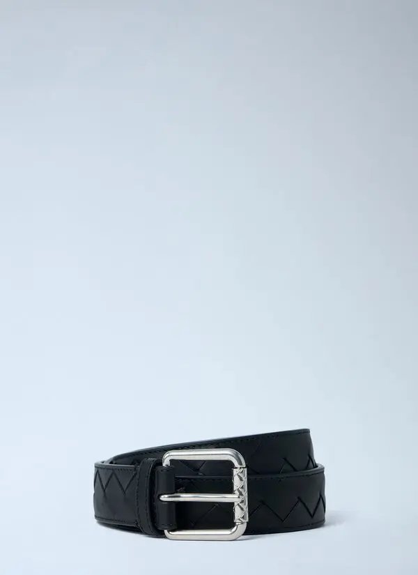 Bottega Veneta Braided Leather Belt With Silver-tone Buckle - Black