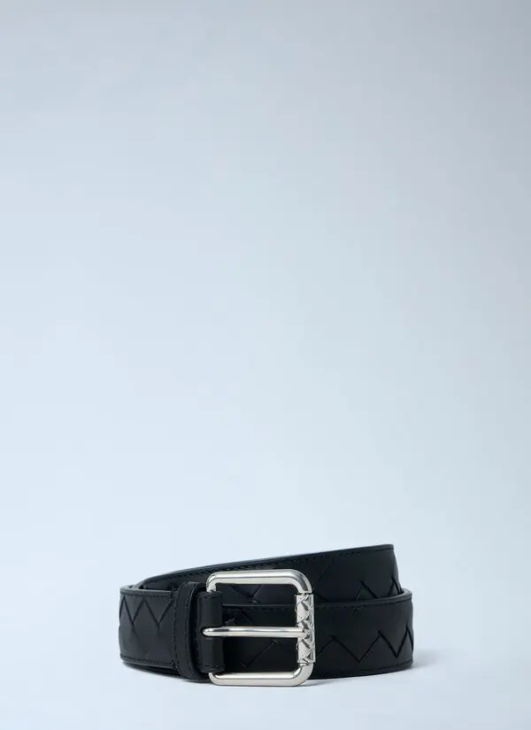 Bottega Veneta Braided Leather Belt With Silver-tone Buckle - Black