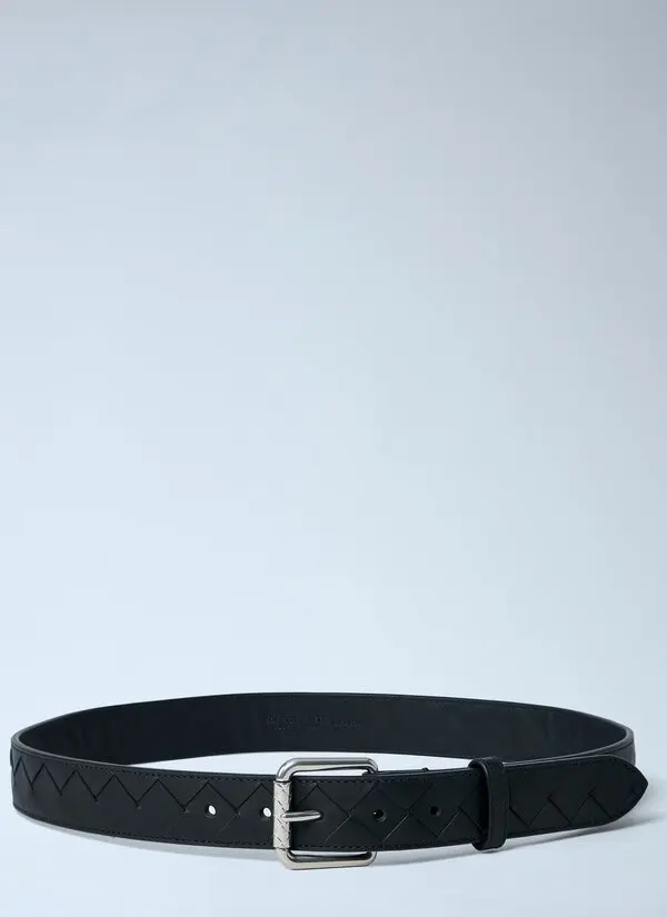 Bottega Veneta Braided Leather Belt With Silver-tone Buckle - Black