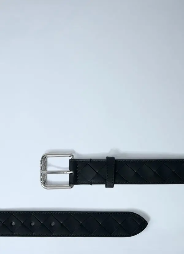 Bottega Veneta Braided Leather Belt With Silver-tone Buckle - Black