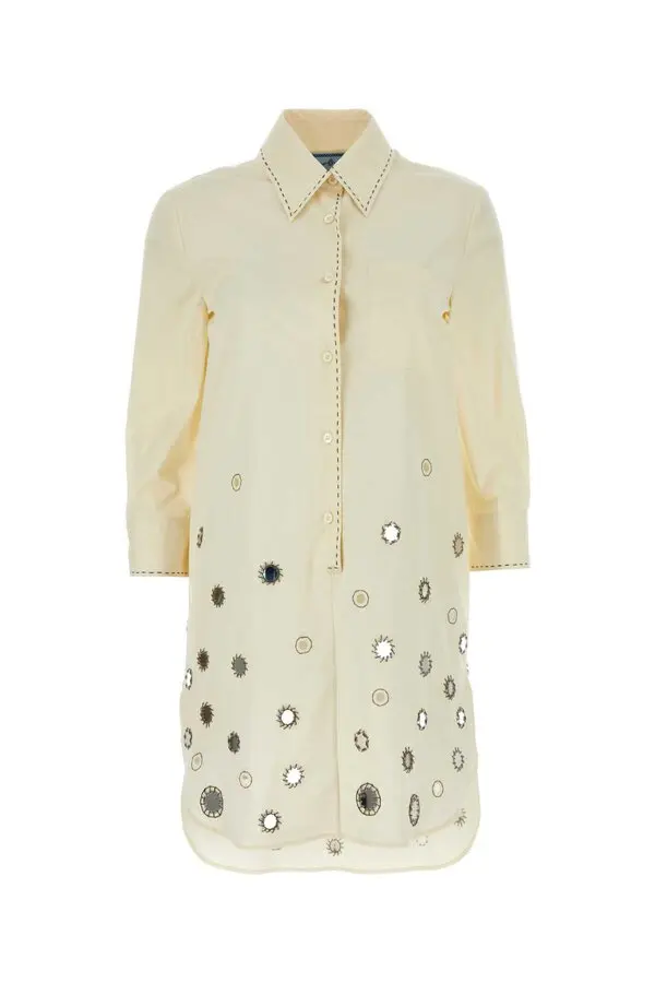 Prada Cotton Shirt Dress With Embellished Details - Brown