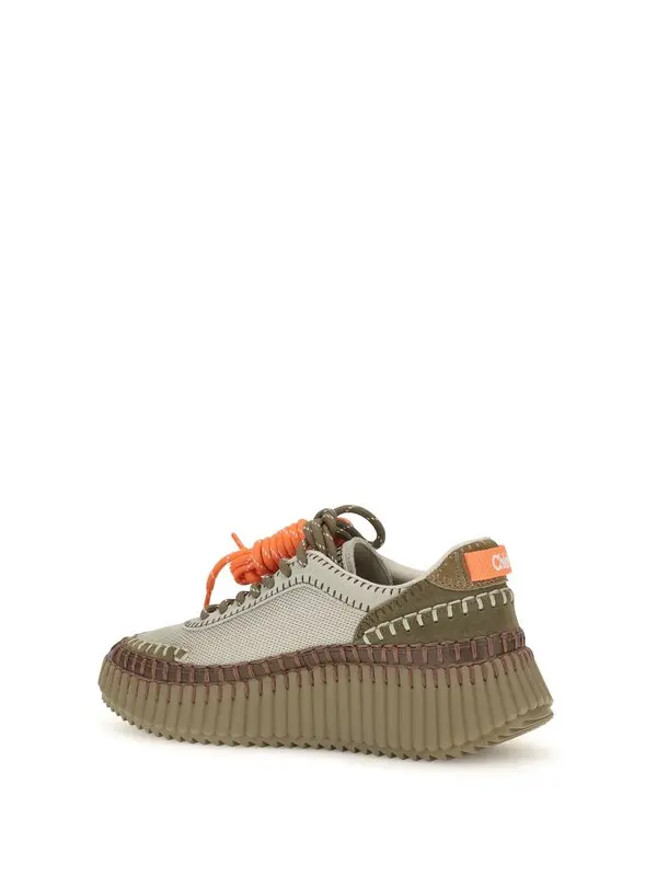 Chloé Nama Lace-up Sneakers With Embossed Monogram - Green