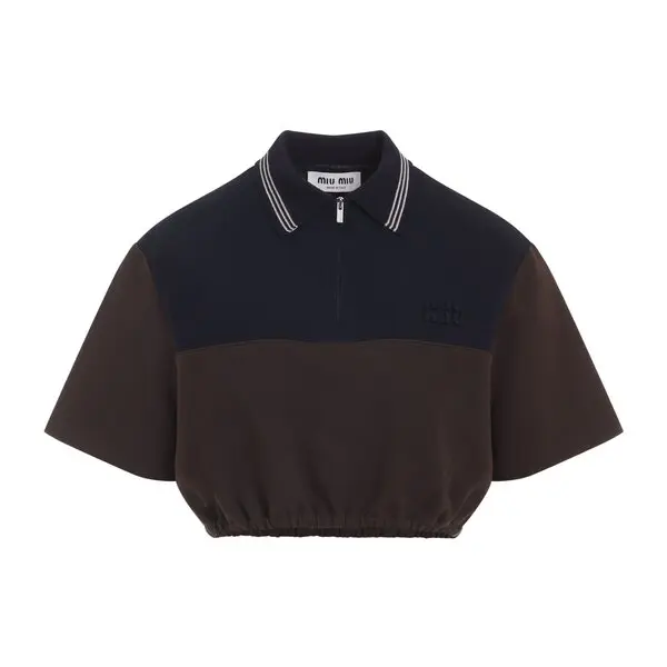 Miu Miu Cropped Viscose Blend Polo Top - Brown