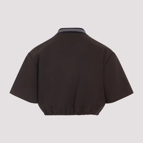 Miu Miu Cropped Viscose Blend Polo Top - Brown