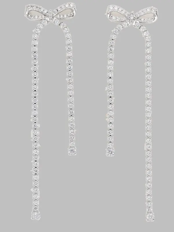 SELF-PORTRAIT Crystal Bow Drop Earrings - Silver