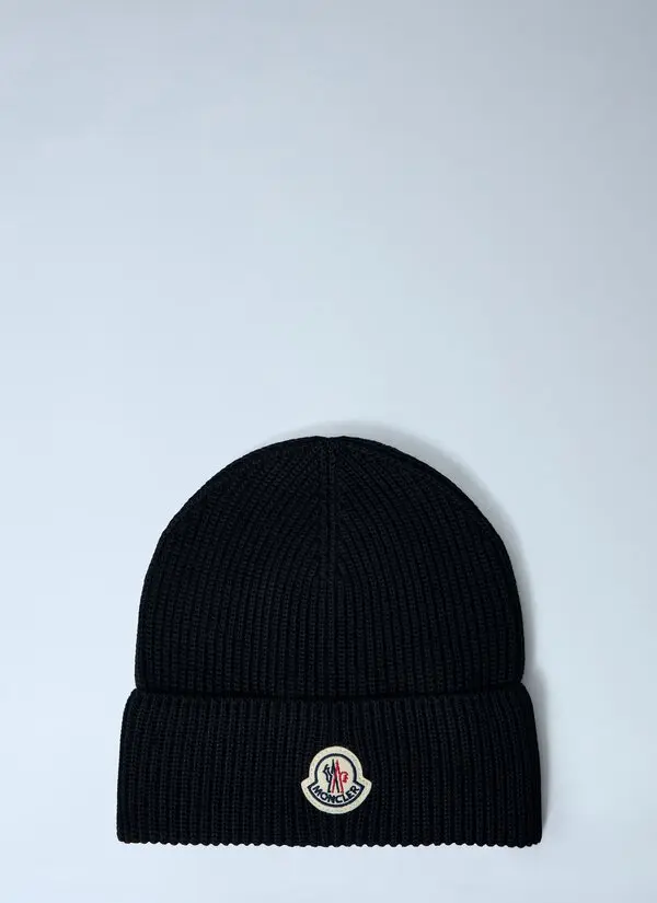 Moncler Logo Motif Beanie Hat - Black