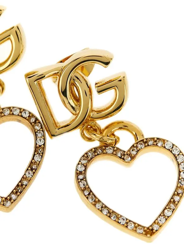 Dolce & Gabbana Tone Logo Heart Crystal Pendant Earrings - Gold