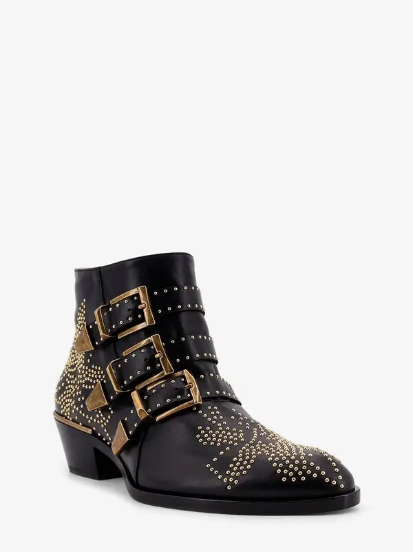 Chloé Leather Buckled Ankle Boots With Gold Tone Stud Embellishments - Multicolor