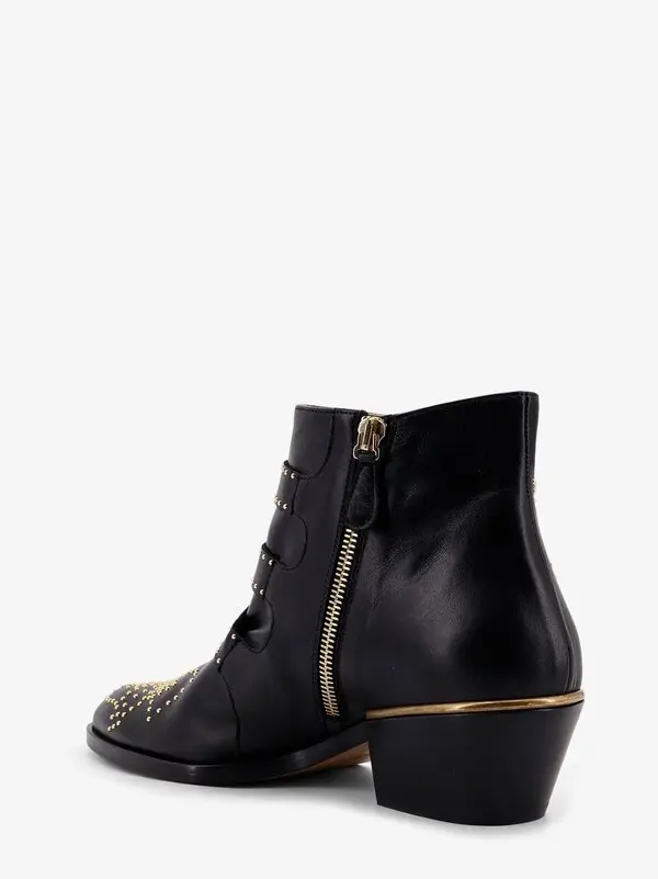 Chloé Leather Buckled Ankle Boots With Gold Tone Stud Embellishments - Multicolor
