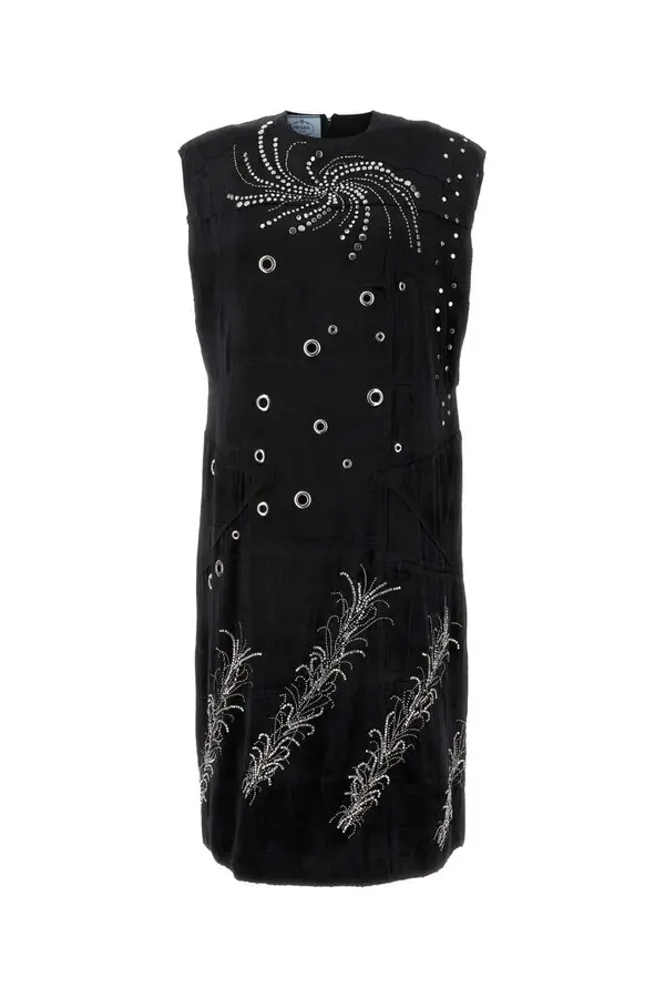 Prada Embellished Velvet Dress - Black