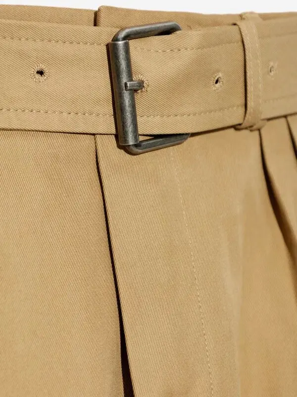 Dries Van Noten Wide Leg Belted Pleated Cotton Trousers