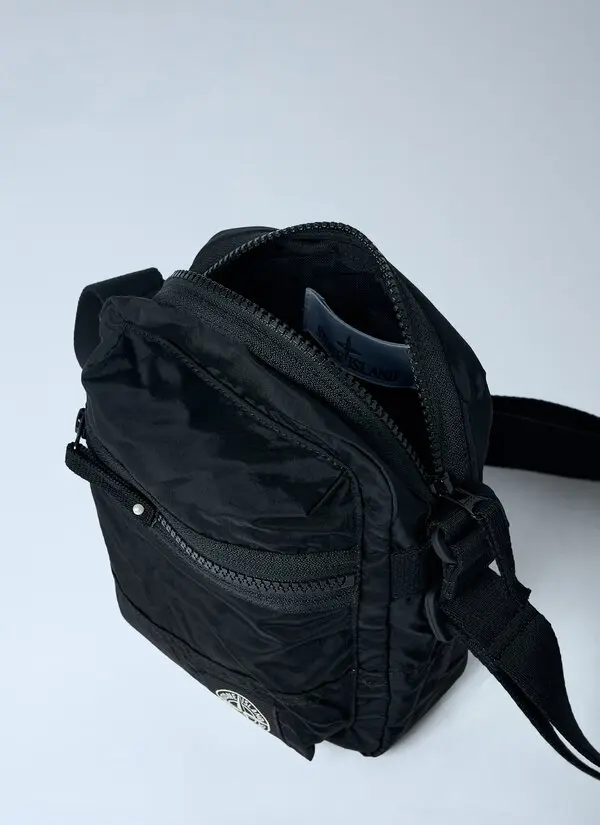 Stone Island Logo Patch Ripstop Nylon Crossbody Bag - Black