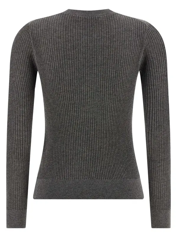 Max Mara Marabu Ribbed Knit Wool And Silk Blend Sweater With Micro Sequins - Gray
