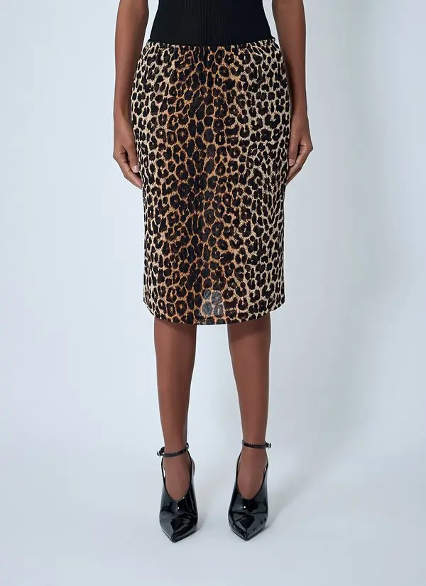 Saint Laurent Leopard Print Midi Skirt
