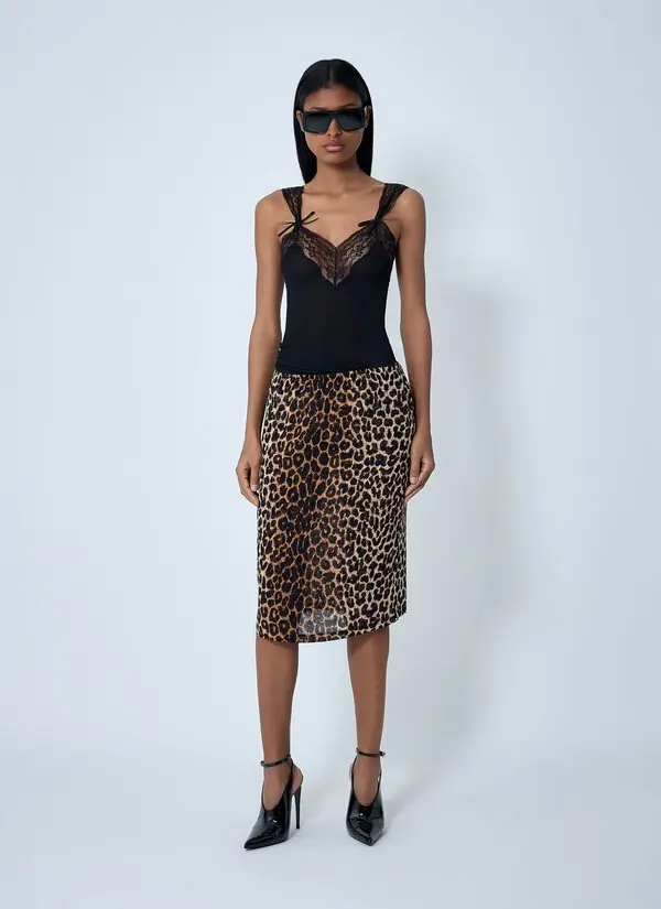 Saint Laurent Leopard Print Midi Skirt