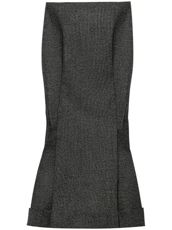 Prada Wool Weave Midi Skirt With Pleat Detailing