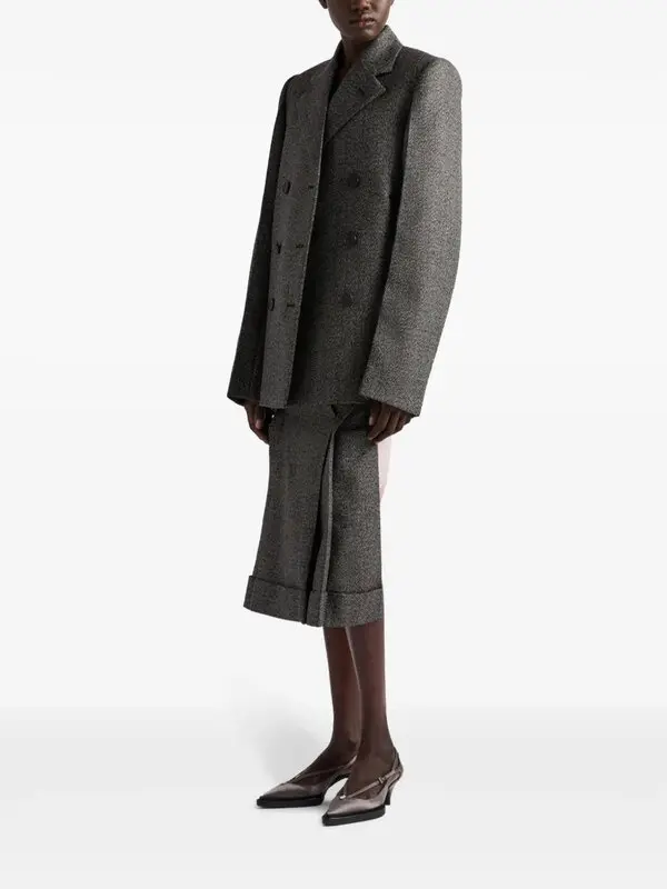 Prada Wool Weave Midi Skirt With Pleat Detailing