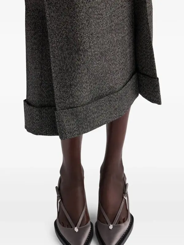 Prada Wool Weave Midi Skirt With Pleat Detailing